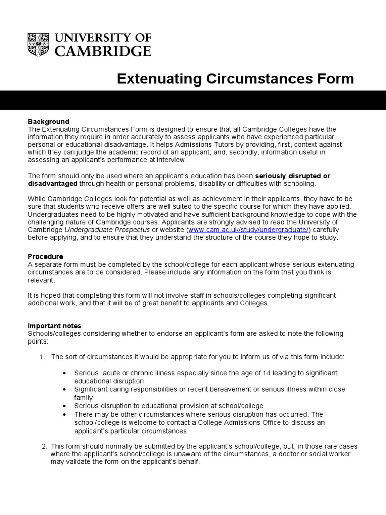 Extenuating Circumstances Form | Undergraduate Education | University ...