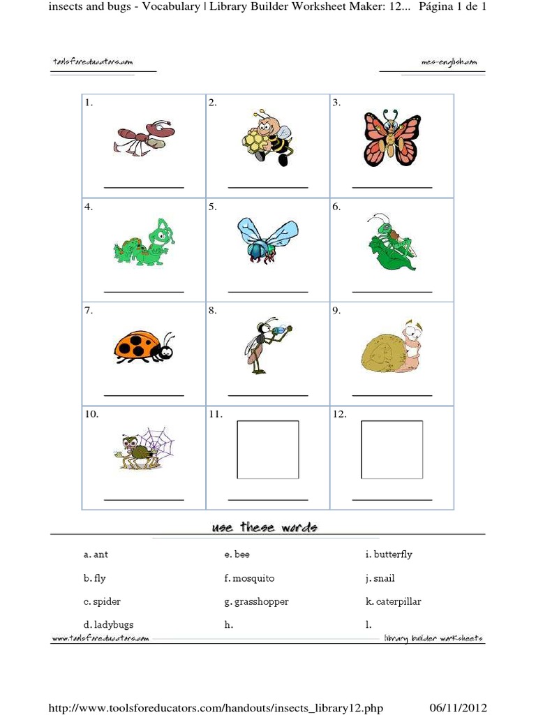 A. Ant E. Bee I. Butterfly B. Fly F. Mosquito J. Snail C. Spider G ...