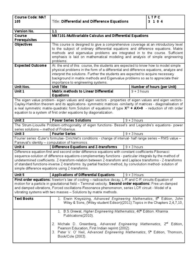 MAT 105 Syllabus | Download Free PDF | Eigenvalues And Eigenvectors ...