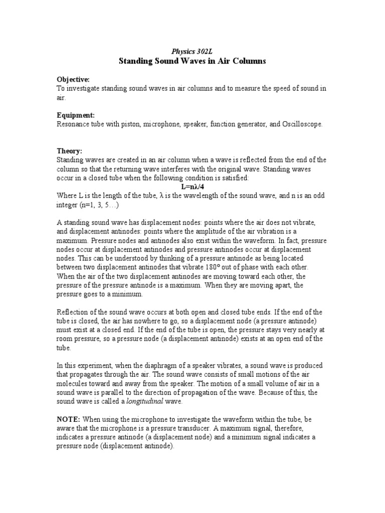Exp 11-Standing Sound Waves in Air Columns | PDF | Waves | Sound
