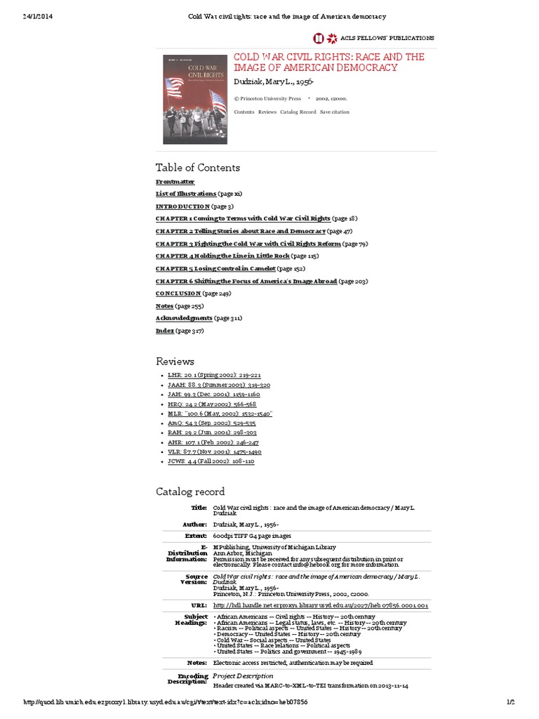 Cold War Civil Rights - Race and The Image of American Democracy PDF ...