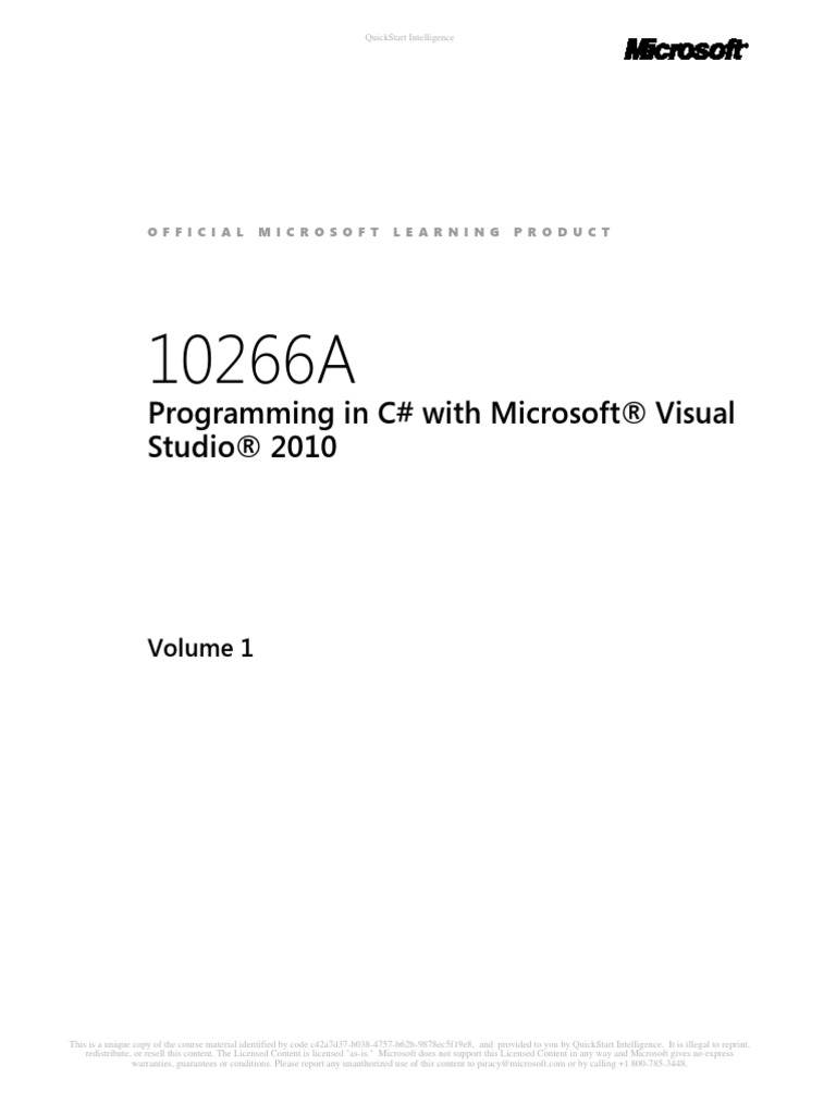 Programming in C# With Microsoft Visual Studio 2010 | PDF | Method ...