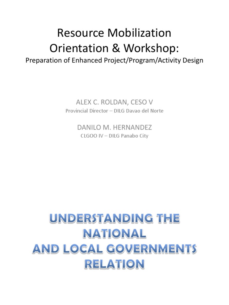 Resource Mobilization Orientation Workshop Pdf Local Government