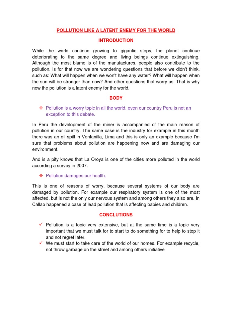 Pollution Like A Latent Enemy For The World | PDF