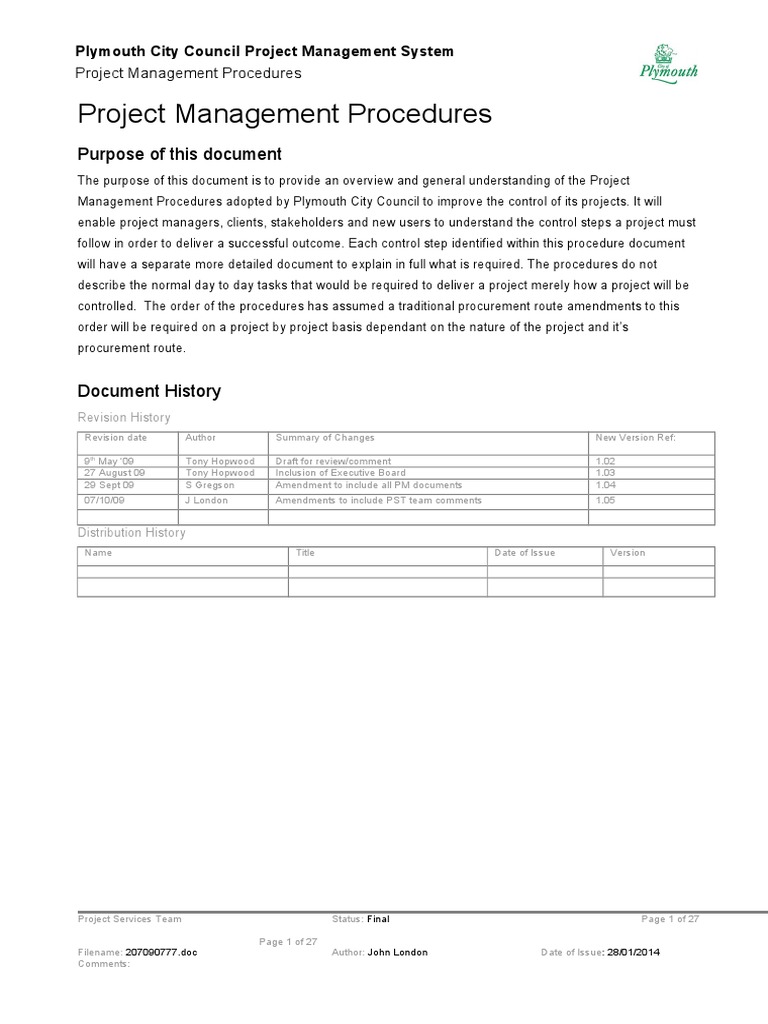 Project Management Procedures4266 | Project Management | Project Manager