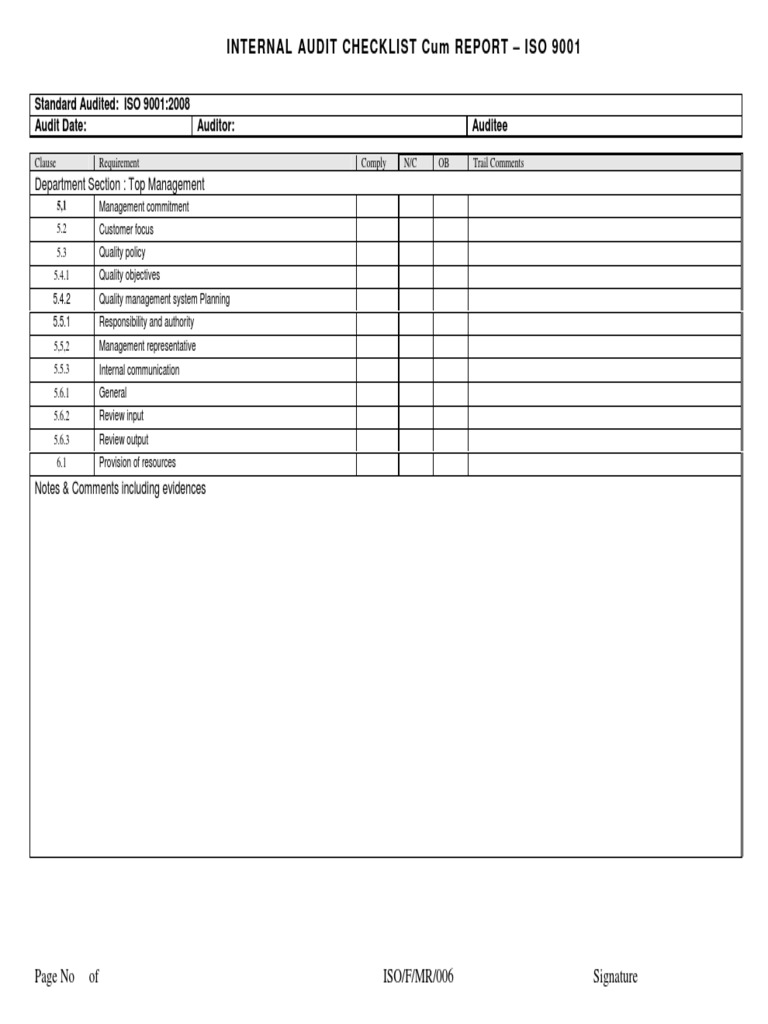 ISO 9001 Internal Audit Checklist | PDF | Iso 9000 | Audit