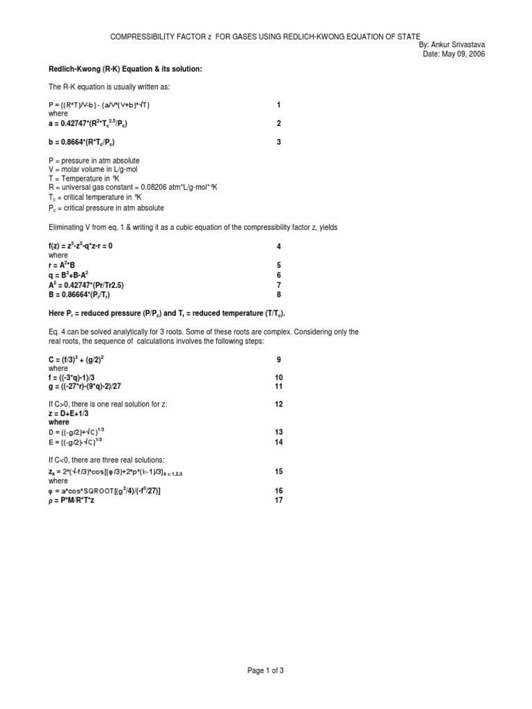 Compressibility Factor z Calculation Guide | PDF | Mathematical Physics ...