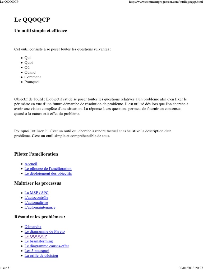 Utilisation du QQOQCP pour résoudre des problèmes | PDF | Microsoft ...