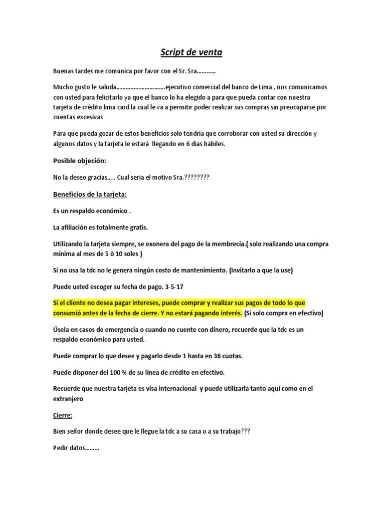 Script de Venta 1 | PDF