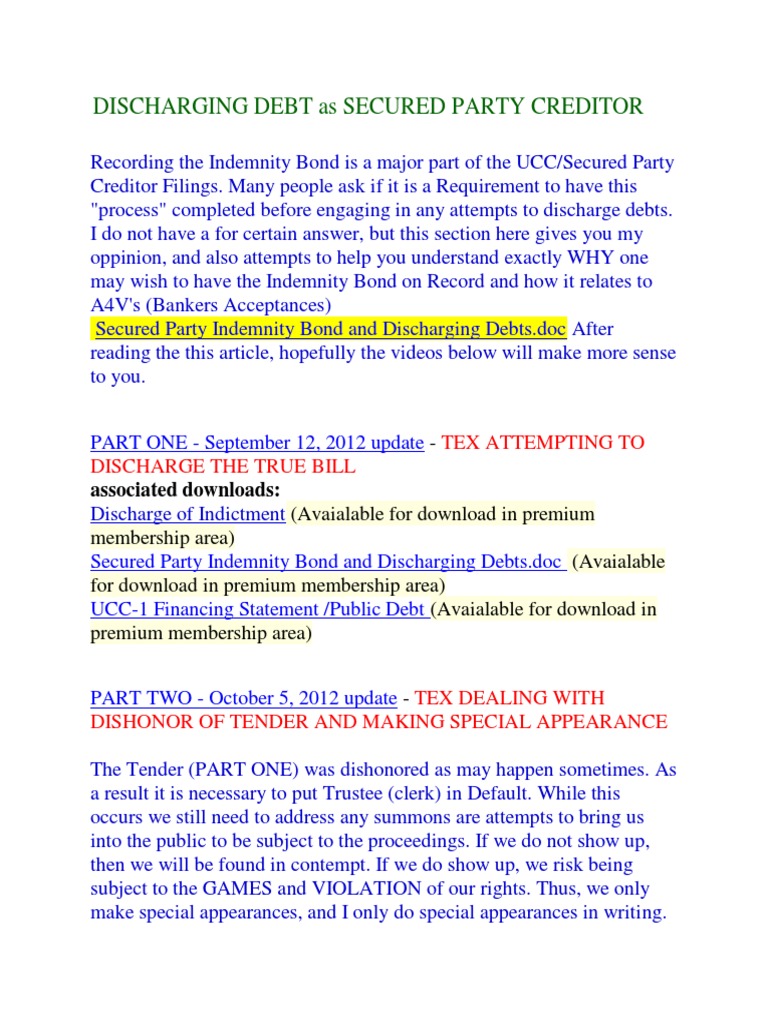 Discharging Debt As Secured Party Creditor You Need To Know | PDF ...