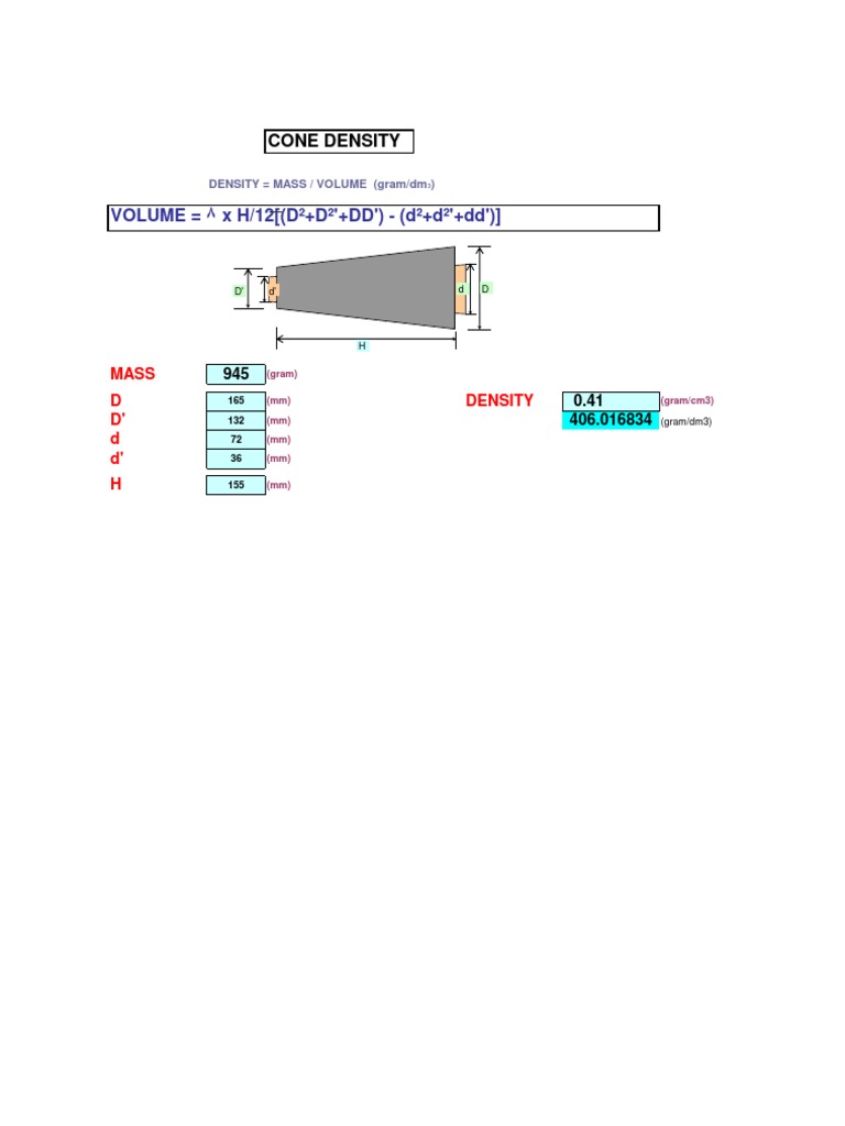 Cone Density Formula On Different Degrees | PDF