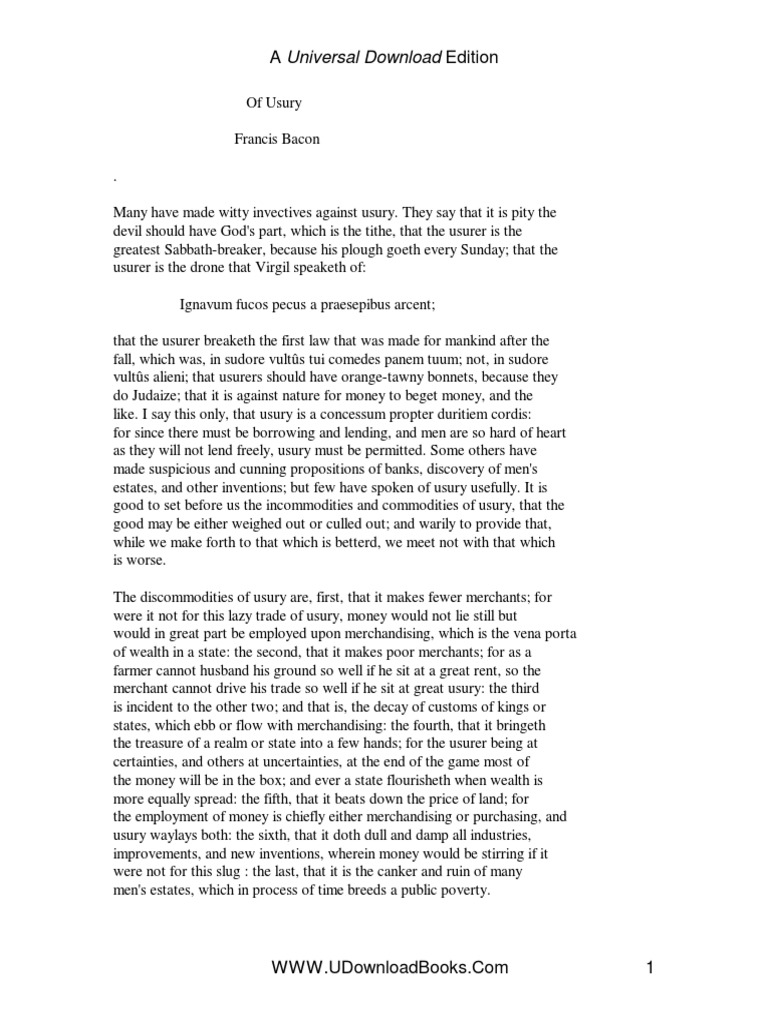 Francis - Bacon - of - Usury PDF | PDF | Usury | Interest
