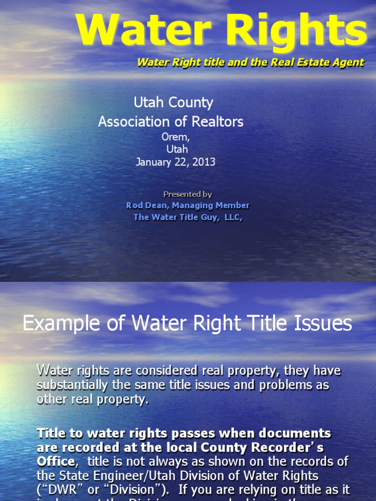 Rod Dean Water Title Rights | PDF | Water Right | Conveyancing