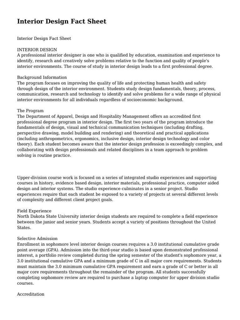 Interior Design Fact Sheet | PDF | Interior Design | Design