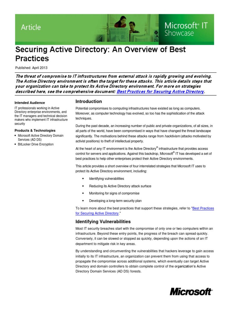 3114 Securing Active Directory An Overview of Best Practices Article ...