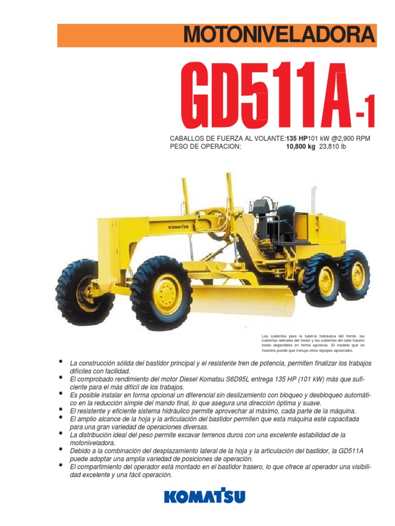 Manual Motoniveladora Komatsu GD511A-1 | PDF | Transmisión (Mecánica) | Eje