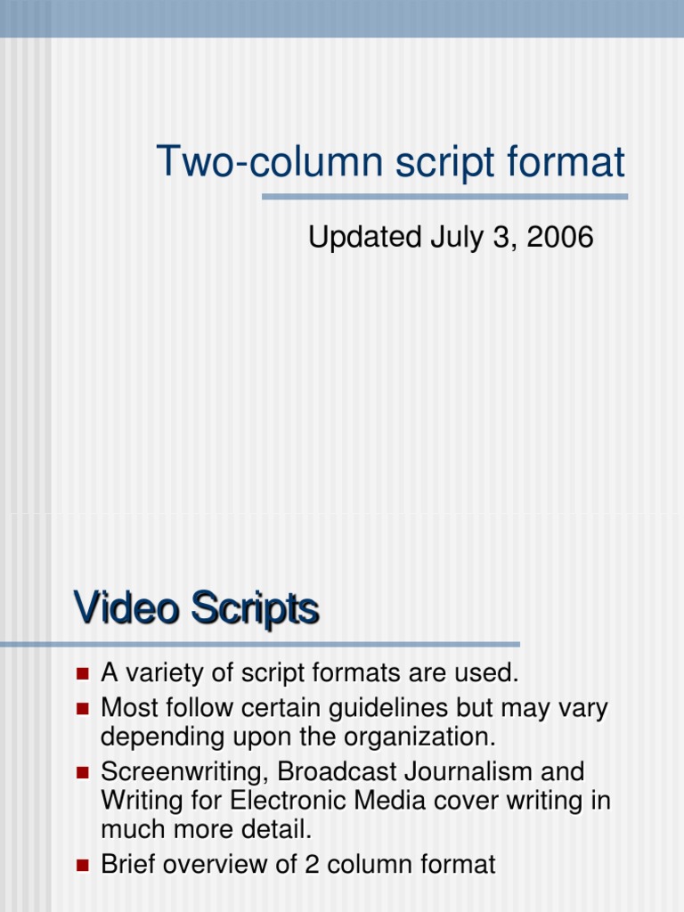 Two-Column Script Format | PDF | Video | Semiotics