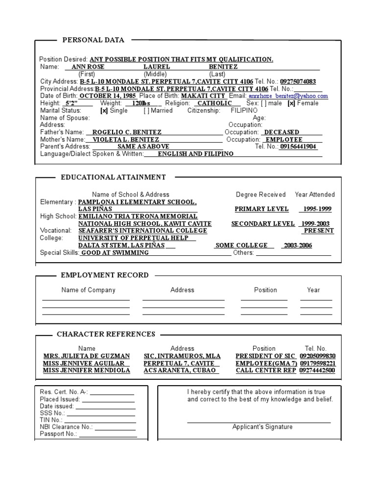 Biodata | PDF | Labour | Employment