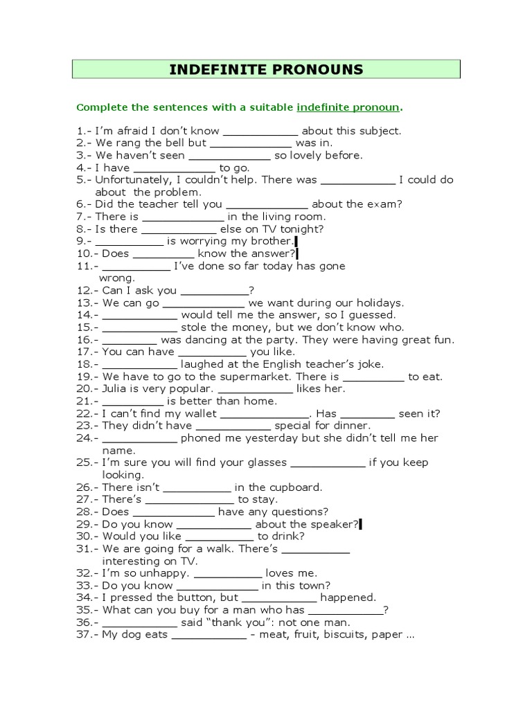 Indefinite Pronouns | PDF | Language Arts & Discipline