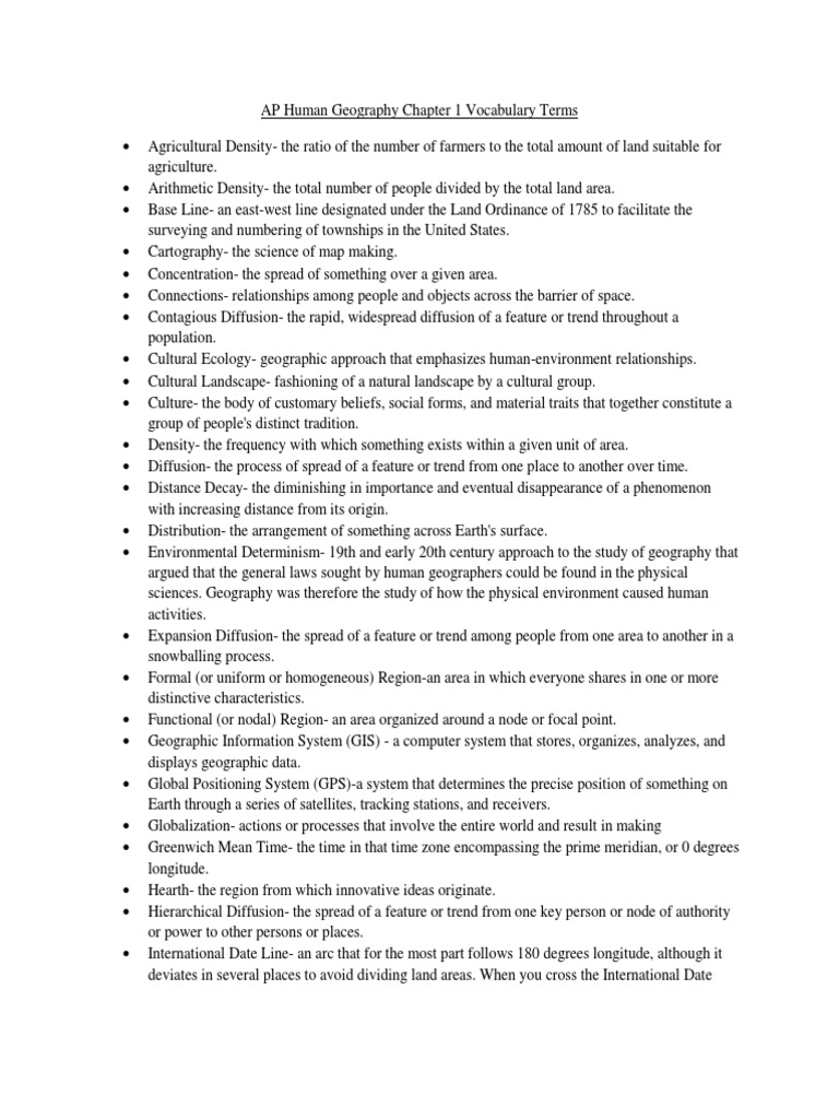 Chapter 1 Vocab AP Human Geo Rubenstein | PDF | Longitude | Geography