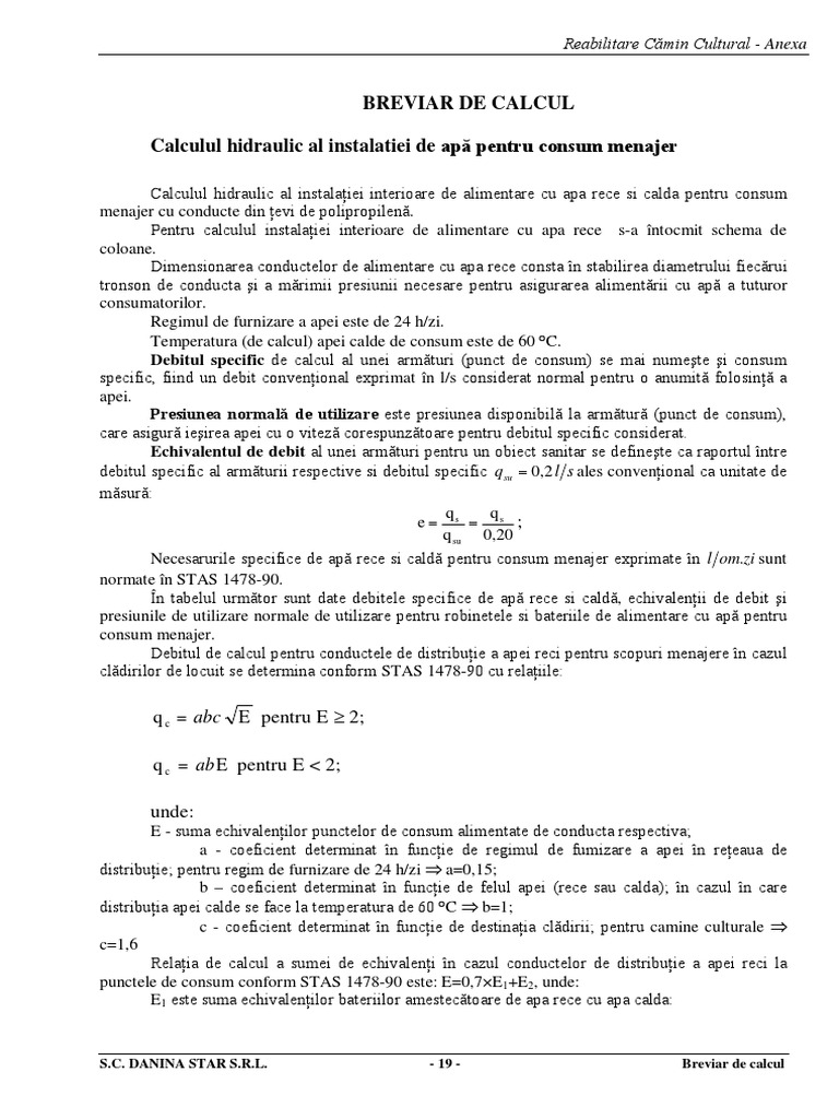 Breviar de Calcul Apa Rece | PDF