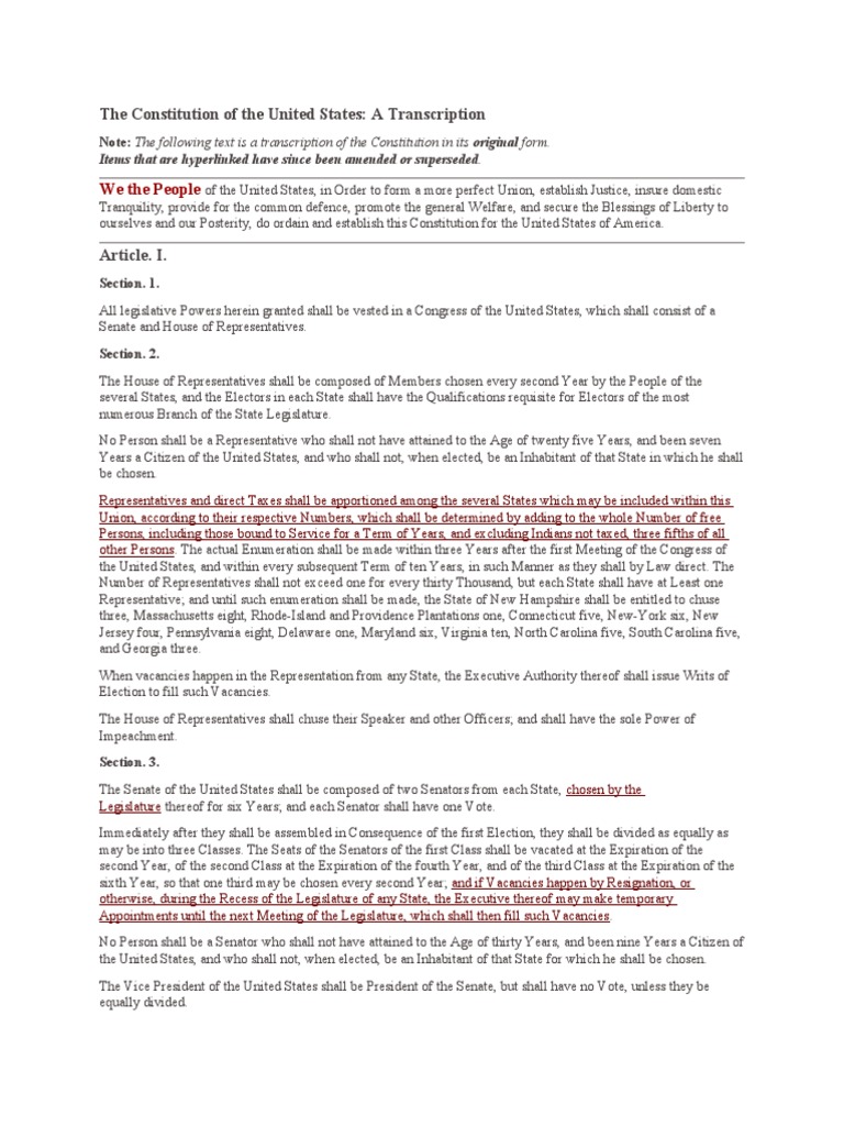 U.S. Constitution: Original Text | PDF | United States Constitution ...