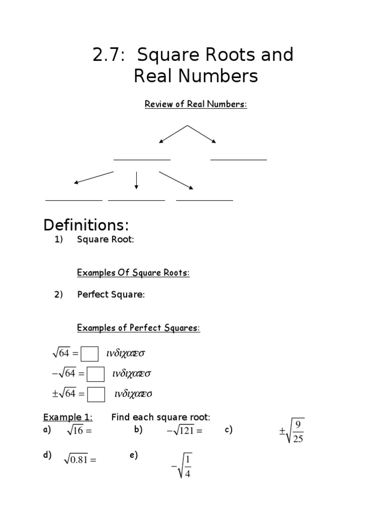 Square Roots And Real Numbers PDF