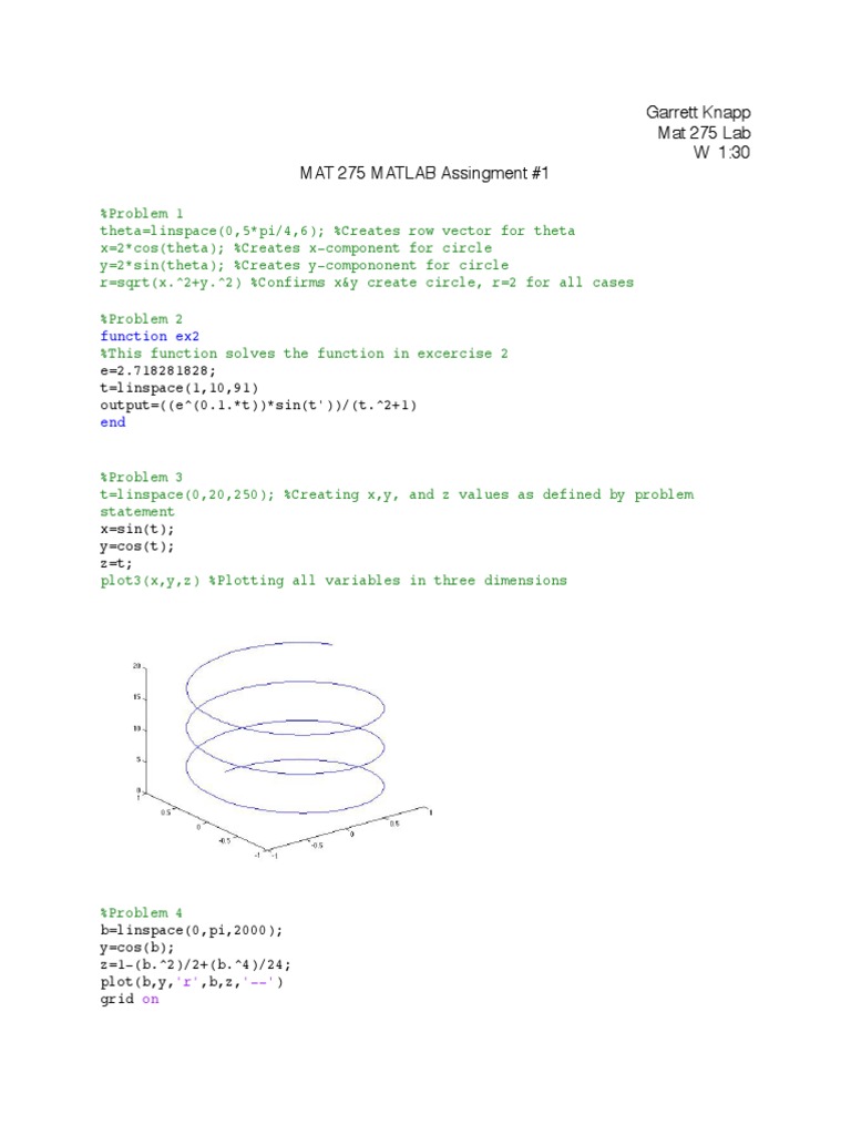 Matlab Lab 1 | PDF