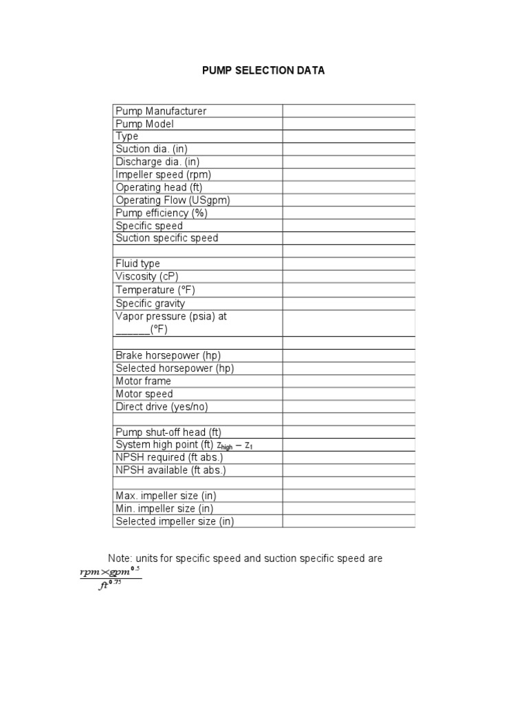 Pump Selection Data | PDF