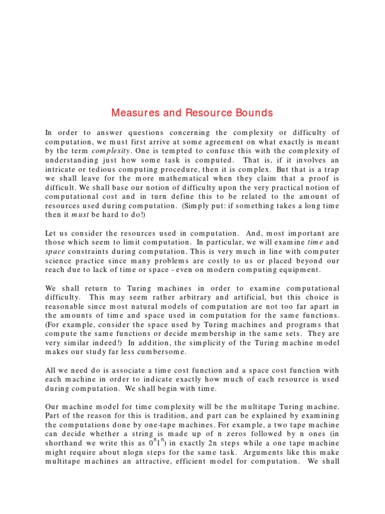 Measuring Computational Complexity with Time and Space Bounds | PDF | Computational Complexity ...