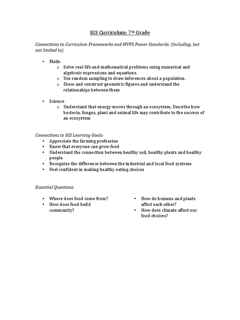 7th Grade Ecosystem and Food Systems | PDF