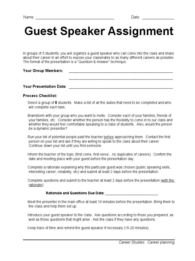 guest speaker handout | Public Speaking | Cognition