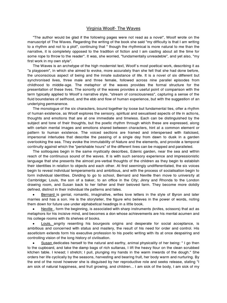 Virginia Woolf's Stream of Consciousness Novel | PDF | The Waves | Rhythm