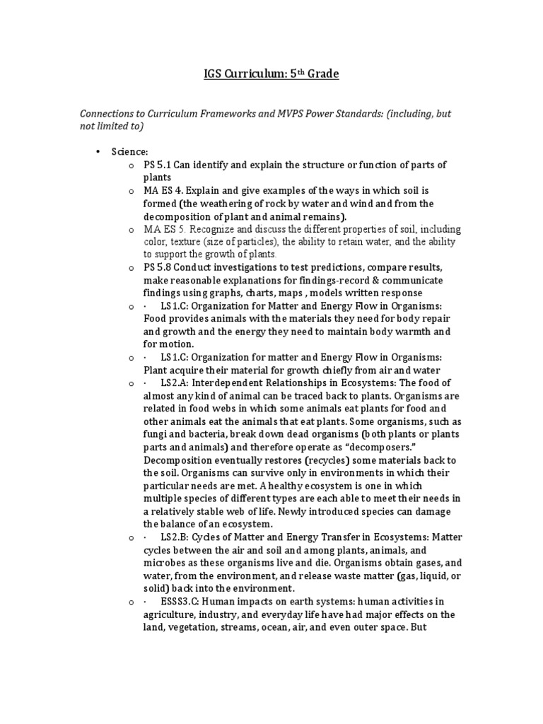 5th Grade Curriculum Overview | PDF | Ecosystem | Environmental Technology