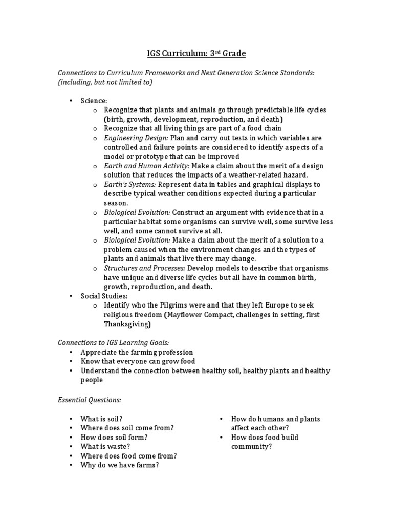 3rd Grade Science and Social Studies Curriculum | PDF | Organisms ...