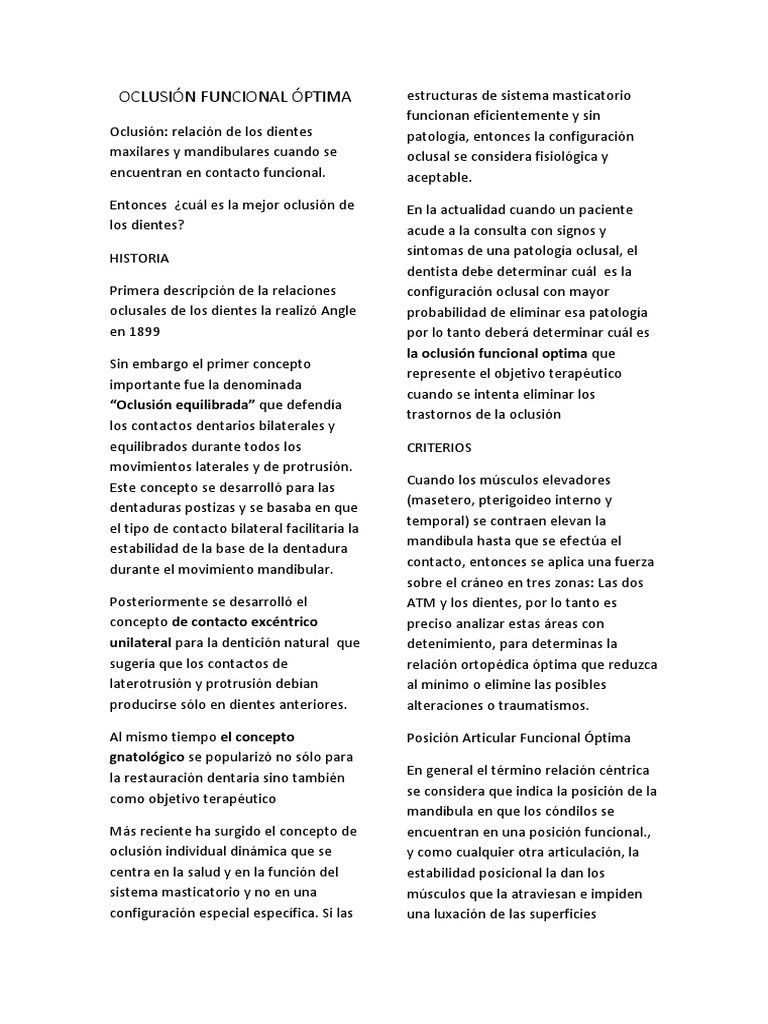 Oclusión Funcional Óptima | PDF | Diente humano | Músculo