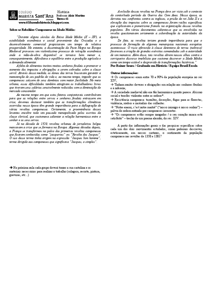 Revoltas Camponesas na Idade Média | PDF | Idade Média | Feudalismo