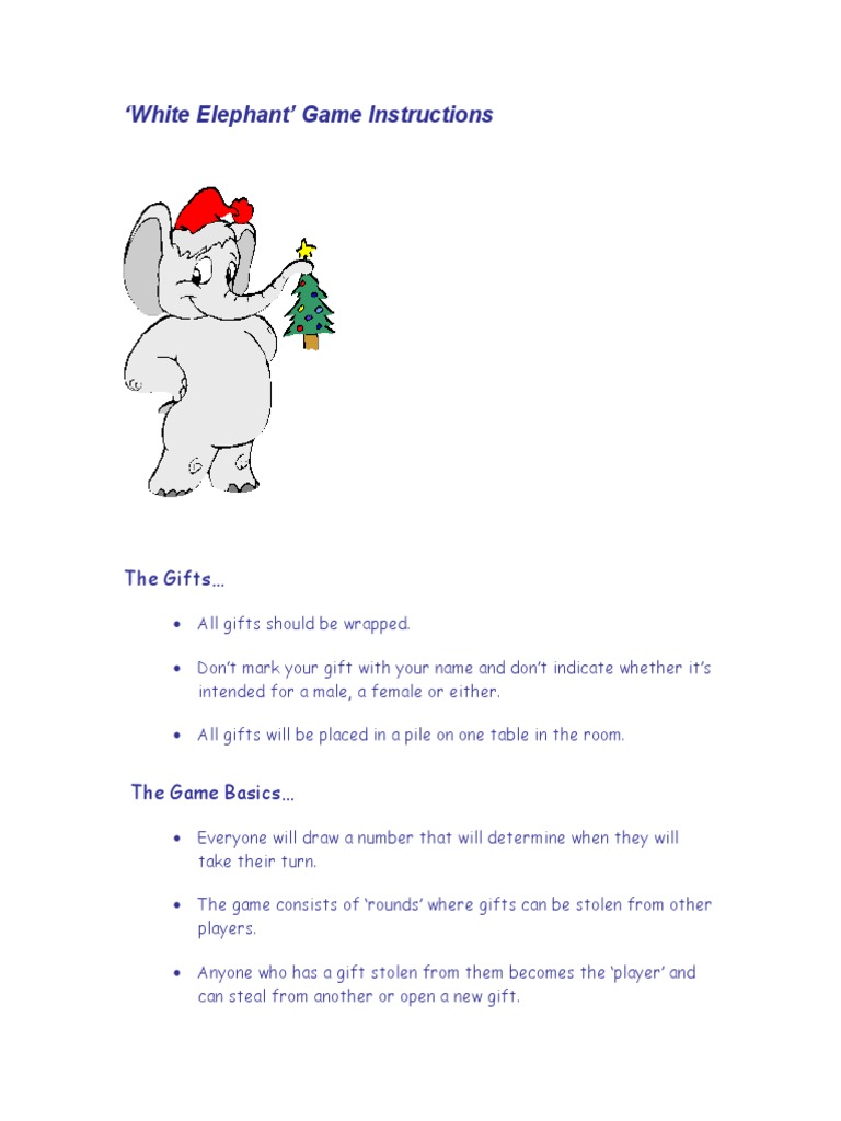 White Elephant' Game Instructions: The Gifts | Download Free PDF | Leisure