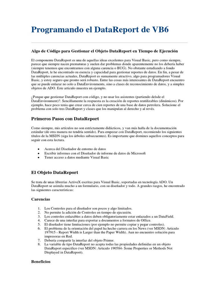 Programando El DataReport de VB6 | PDF | Active X Data Objects | Básico