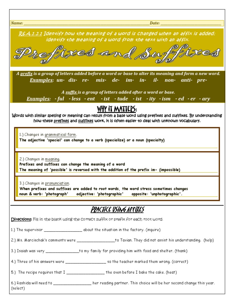 Prefix / Suffix Review | PDF | Word | Syntax