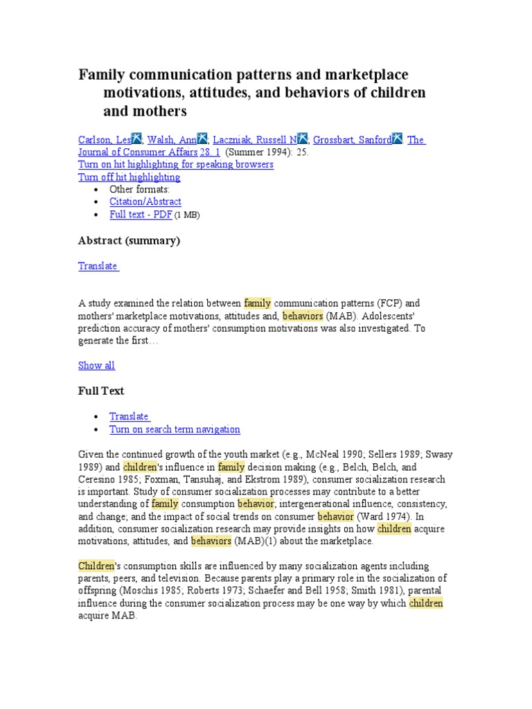 Family Communication Patterns and Marketplace Motivations | Download ...