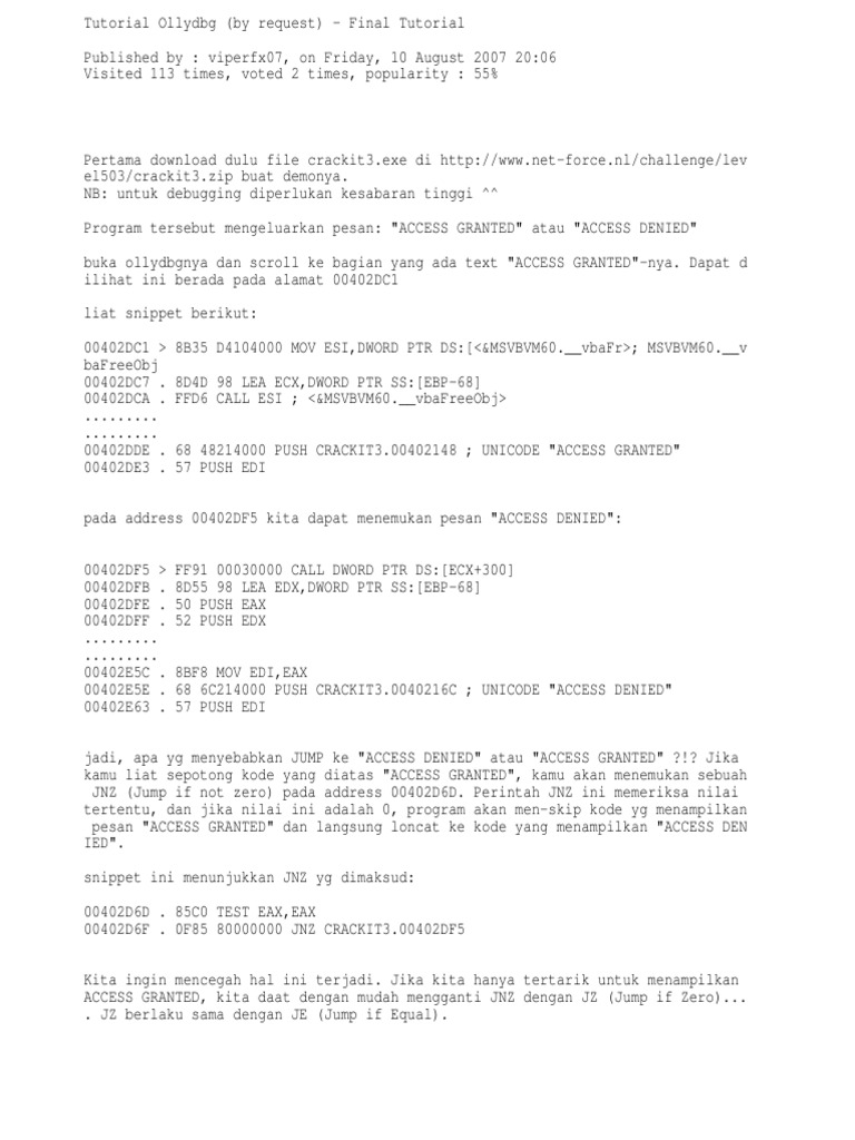 Tutorial Ollydbg: Crack Password | PDF | Komputer