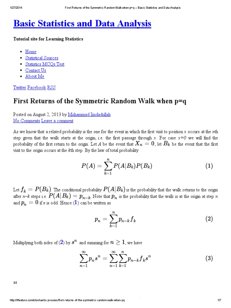 First Returns of The Symmetric Random Walk When P Q Basic Statistics ...