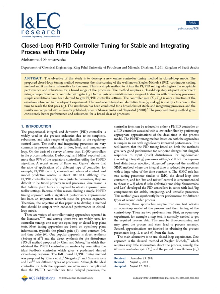 Closed-Loop PI/PID Controller Tuning For Stable and Integrating Process With Time Delay | PDF ...