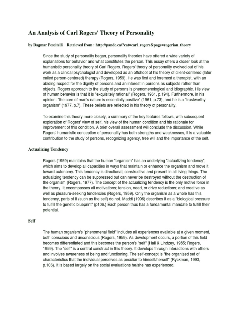 An Analysis of Carl Rogers' Theory of Personality | PDF | Self ...