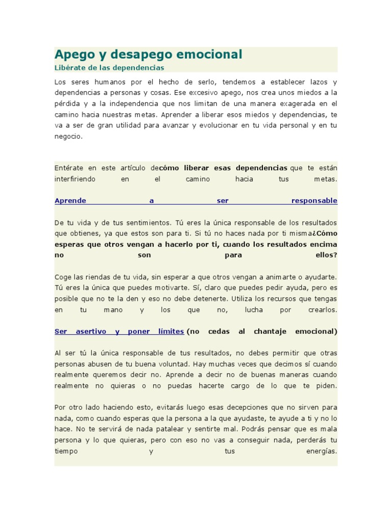 Apego y Desapego Emocional | PDF | Toma de decisiones | Sicología