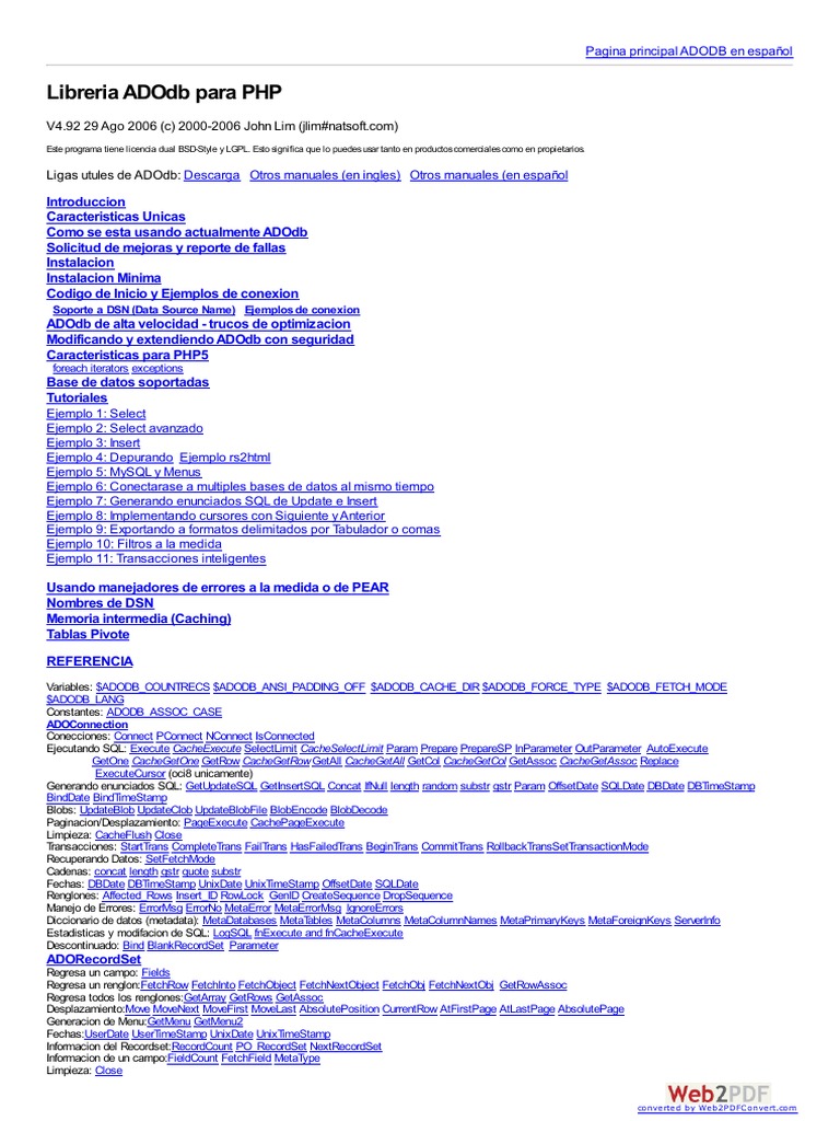 Manual de Adodb | PDF | Active X Data Objects | SQL