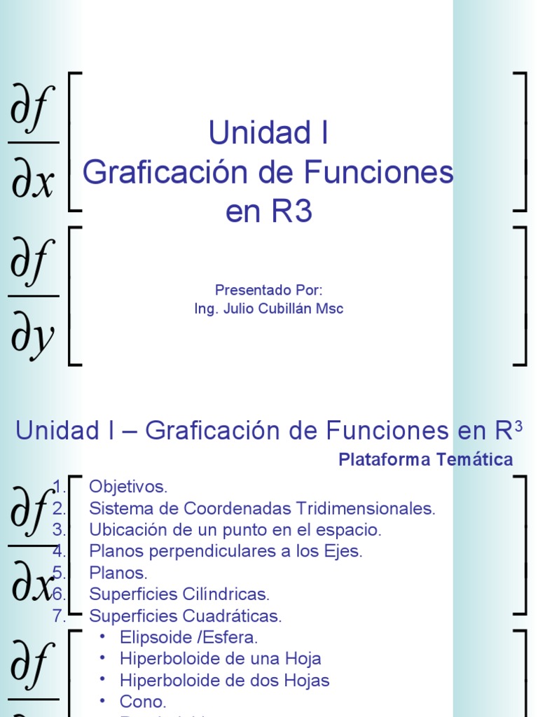 Unidad I Graficación de Funciones en R3: Presentado Por: Ing. Julio ...