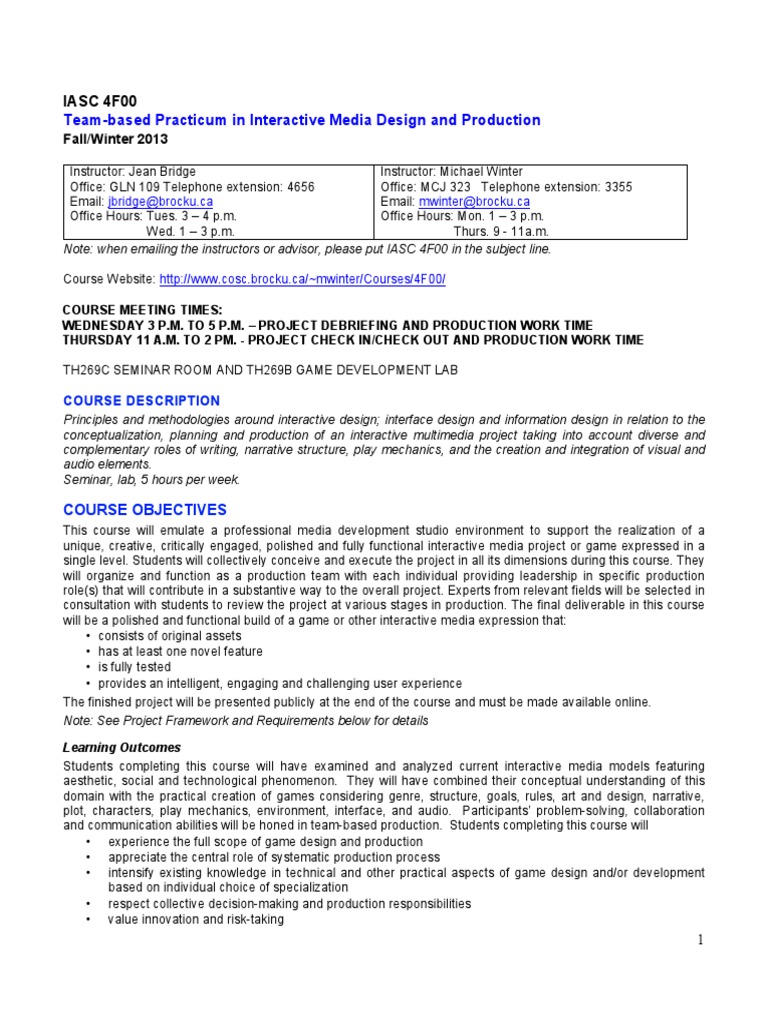 Team-Based Practicum in Interactive Media Design and Production | PDF ...