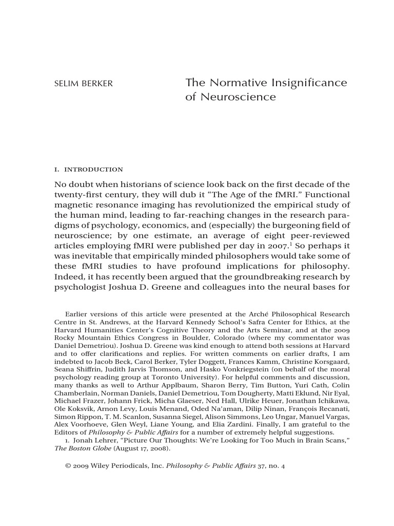 Berker Normative Insignificance Neuroscience | PDF | Dorsolateral ...